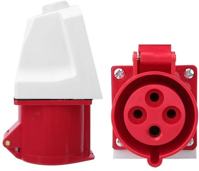 32 AMP 4 Pin Industrial Plug Sockets 380-415V Weatherproof IP44 3 Phase ...