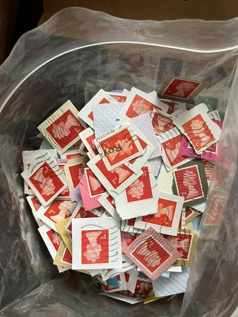 OVER 1KG GB 1st First class red security stamps used franked on paper ...