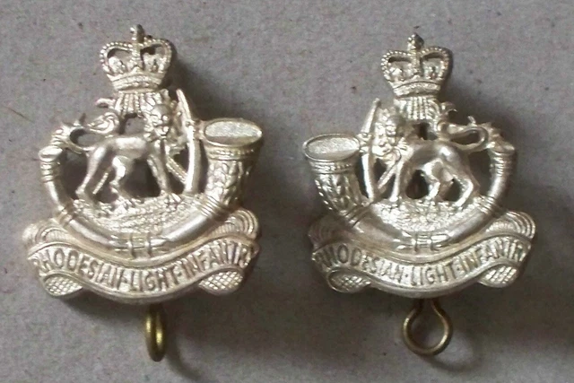 RHODESIAN LIGHT INFANTRY Officer's Silver Marked Collar Badges Q/C ...