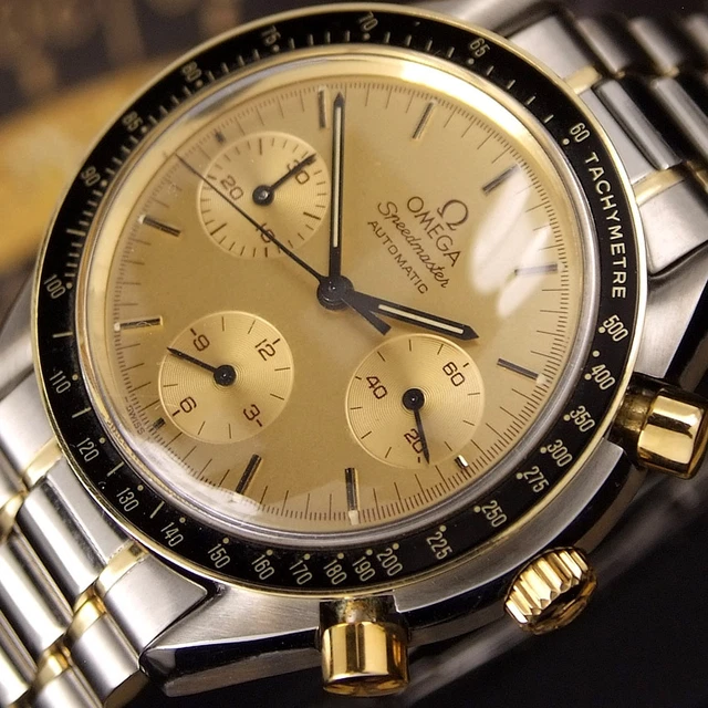 AUTHENTIC OMEGA SPEEDMASTER Reduced Chronograph 18K Gold Automatic Mens ...