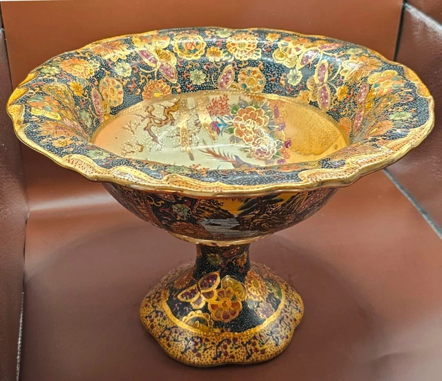 BEAUTIFUL SATSUMA HAND-PAINTED China Pedestal Bowl Centerpiece 11.5" £ ...
