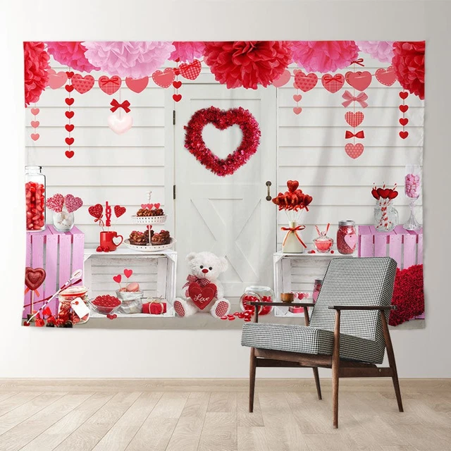 HOT PINK AND Red Heart Teddy Valentine Backdrop $37.90 - PicClick AU
