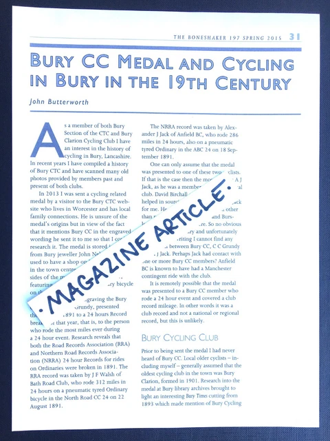 'BURY CC MEDAL AND 19th CENTURY CYCLING IN BURY ' - Three Page Magazine ...