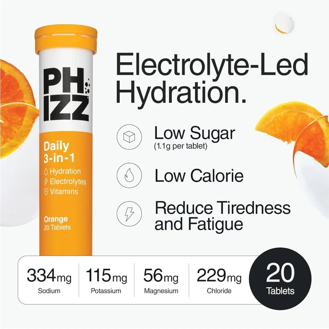 PHIZZ ELECTROLYTES MULTIVITAMIN Hydration Tablets Orange 20 ...