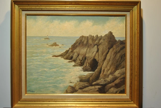 TABLEAU PEINTURE MARINE cote bretonne pointe du Raz Bretagne océan mer ...