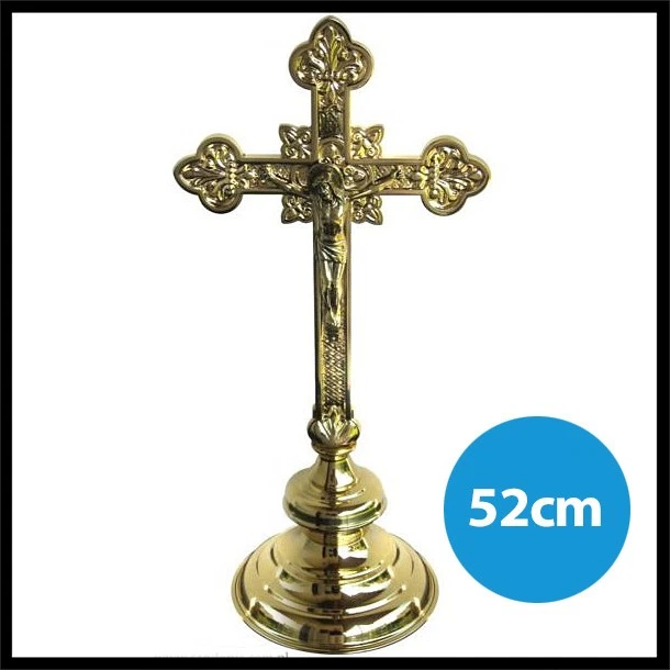 CHRISTIAN CATHOLIC GOLD Metal Brass Table Altar Church Cross Crucifix ...