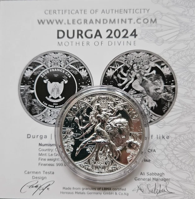 2024 DURGA HINDU Goddess 1 oz silver coin with COA £39.00 - PicClick UK