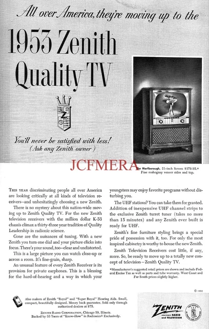 ZENITH 'MARLBOROUGH 21-INCH' Television ADVERT Vintage 1952 Print Ad ...
