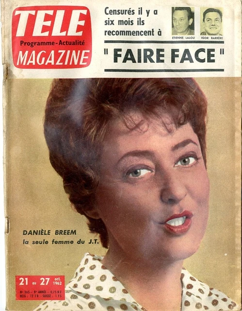TÉLÉ MAGAZINE N°365 21/09/62 Daniele Breem Maurice Ronet Fernand Ledoux ...