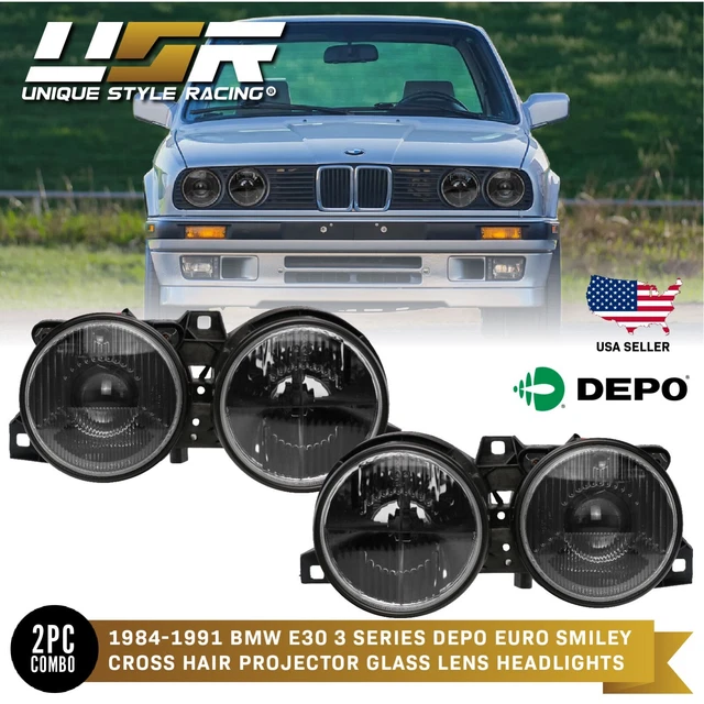 GLASS LENS SMOKE Effect Euro Crosshair Smiley Ellipsoid Headlights For ...