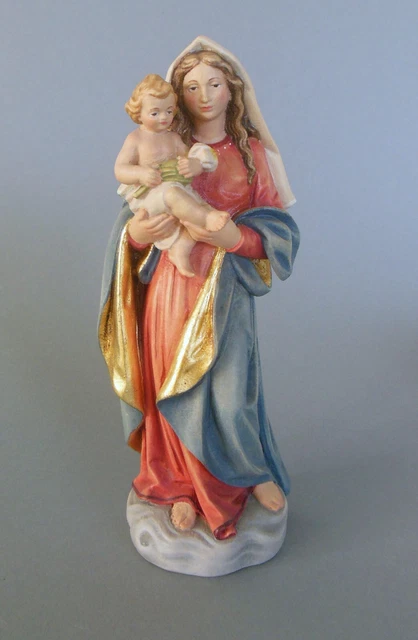 MUTTER GOTTES MADONNA mit Kind 19 cm hoch Holz bemalt Marienfigur EUR ...