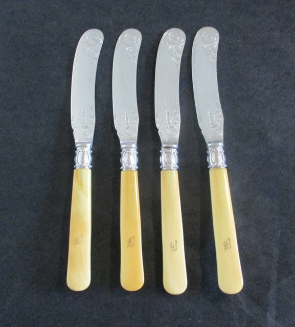 ANTIQUE JOHN GILBERT Birmingham Engraved Silver Plated Butter Knives X ...