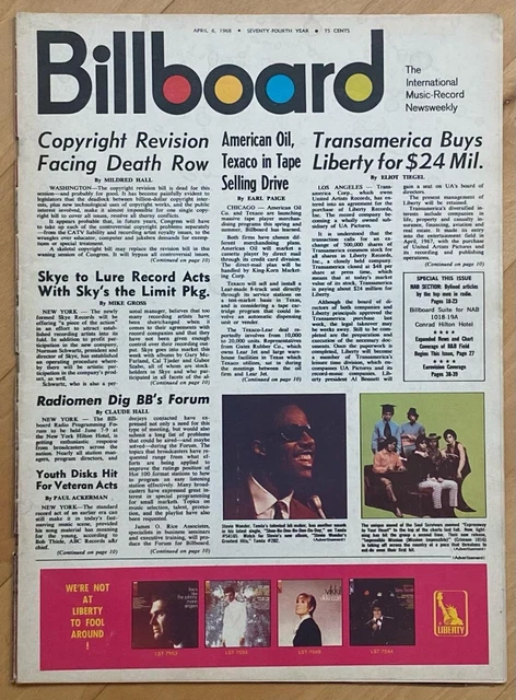 BILLBOARD MAGAZINE - 4/6/1968 - Stevie Wonder, Laura Nyro, Elvis ...
