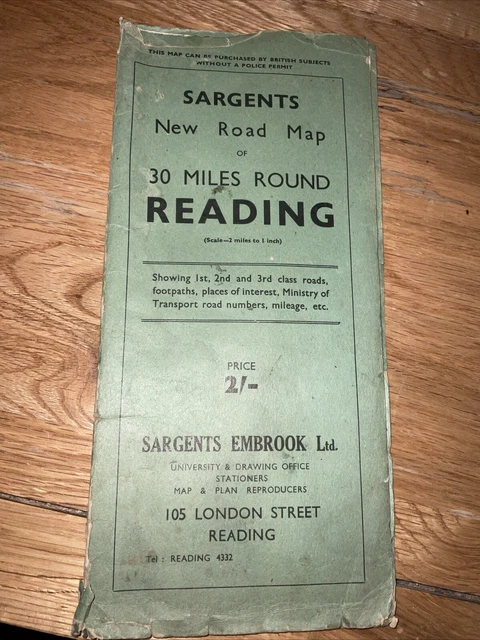 VINTAGE SARGENTS NEW ROAD MAP 30 MILES ROUND READING 1st,2nd,3rd CLASS ...