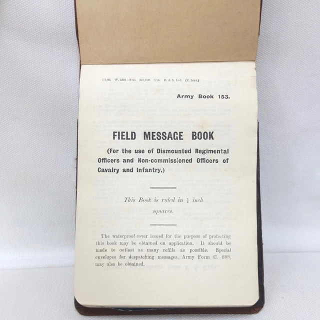 WW1 OFFICERS FIELD Message Book 153 Cavalry Artillery British Army ...