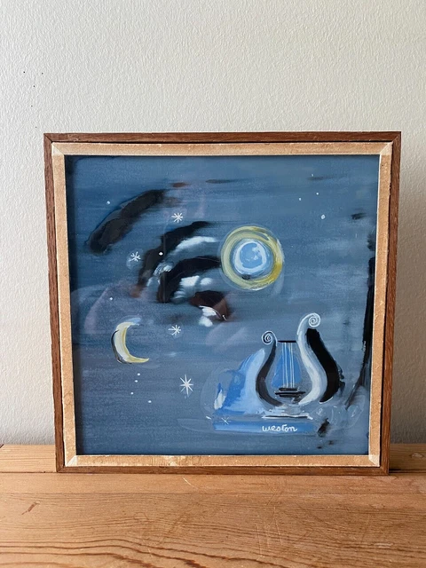 RÉGINALD WESTON (1909- 1967) Original Fixé sous verre " Lyre de nuit ...