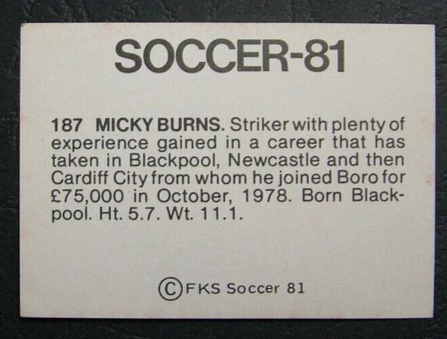 FKS SOCCER 81 Micky Burns Card No. 187 - 1981 £1.99 - PicClick UK