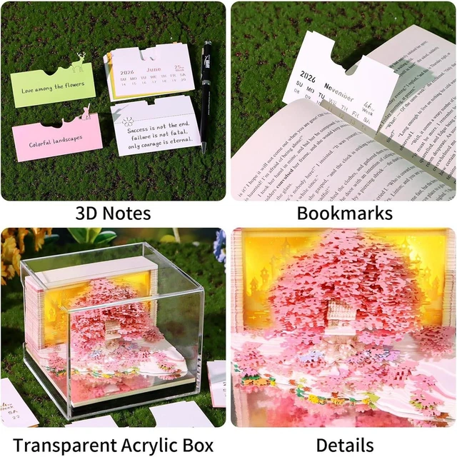 TIME PIECE CALENDAR 2026, 3D Sticky Notes 2026, Sakura Tree 3D Art ...