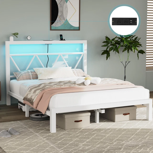 4FT6 HEAVY DUTY Metal Bed Frames with LED Light Headboard & Charging ...
