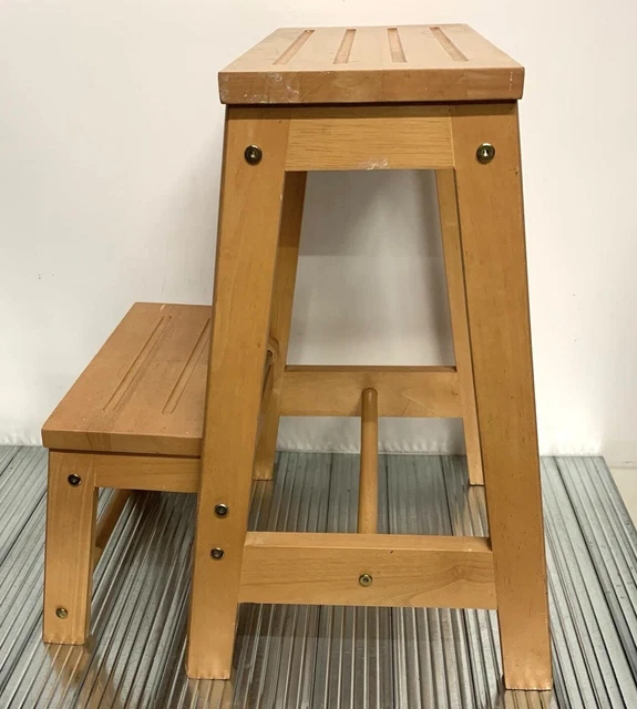 SOLID WOOD 22 Inch 2 Tier Step Ladder Stool Fold Away Bottom Step ...