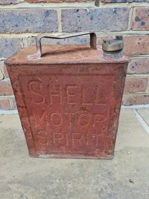 VINTAGE CLASSIC SHELL petrol can & original brass cap jerry can man ...