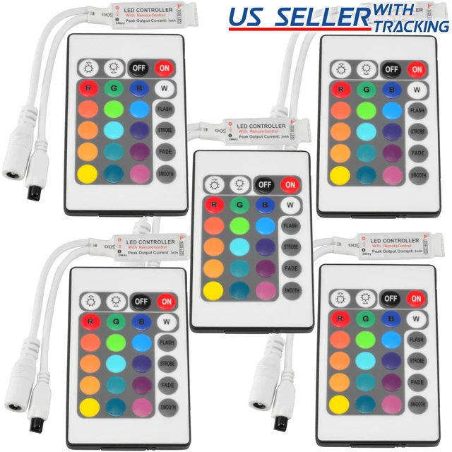 (5-PACK) INLINE IR Controller with 24 Key Remote for 12V RGB LED Strip ...