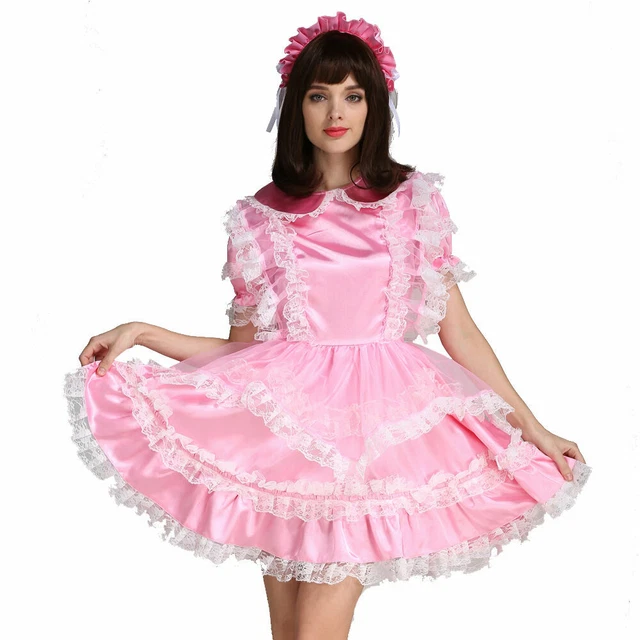 Sissy Maid Pink Satin Lockable Dress Cosplay Costume Tailor Made Eur 21