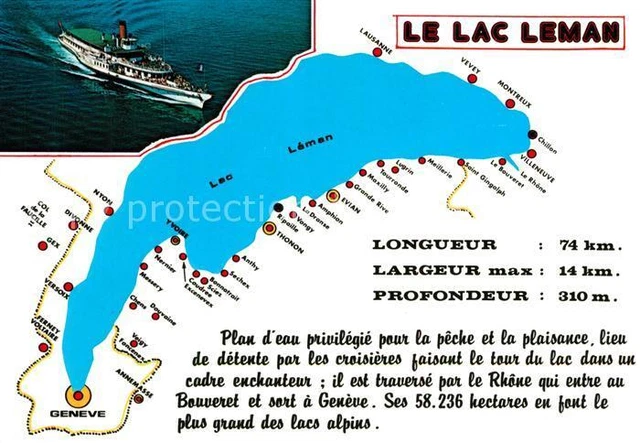 13227655 LAC LEMAN Lago di Ginevra mappa piroscafo Lac Leman lago di ...