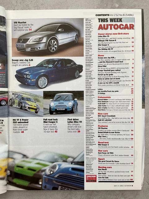 AUTOCAR MAGAZINE - 21 May 2002 - Cooper S, Phaeton, A4, Focus, Alfa 75 ...