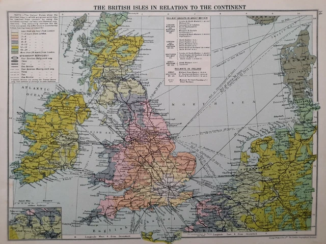 1931 MAP BRITISH Isles Relation To Continent Railway Steamship ...