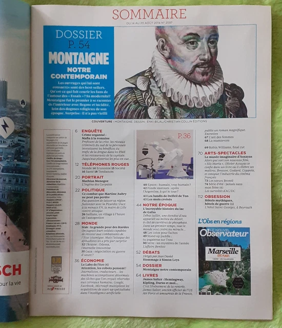 LE NOUVEL OBSERVATEUR n°2597 Montaigne - Mafia - M. Aubry - Le lac de ...