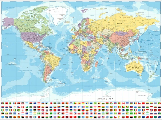 (LAMINATED) MAP OF THE WORLD POSTER 61x91cm LARGE FLAGS WALL PRINT ART ...
