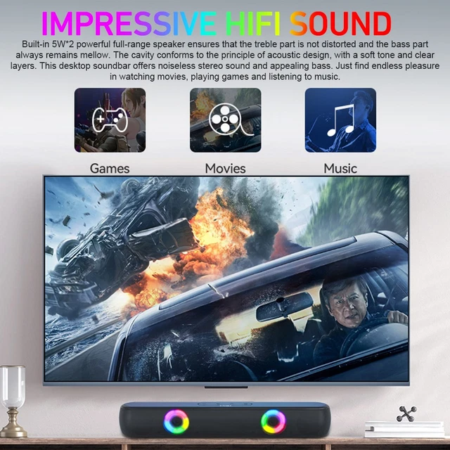 BLUETOOTH STEREO RGB Sound USB Computer Speakers Soundbar Laptop Tablet ...