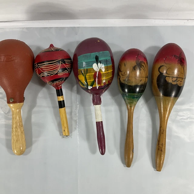 4 WOOD HAND-CARVED Maracas Mexico, Haiti 1 CP Brand Also $50.15 ...