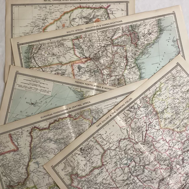 5 ANTIQUE PRINT MAPS AFRICA c.1906: North, Cape Colony, Natal, South ...