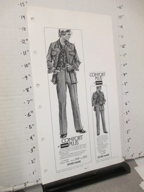 HAGGAR 1976 MEN'S clothing sales ad sheet COMFORT PLUS oxford weave ...