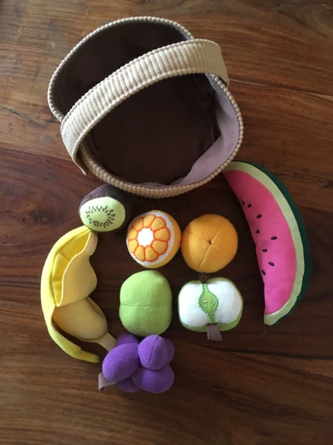 IKEA DUKTIG ROLE play pretend food fabric soft plush fruit basket set ...