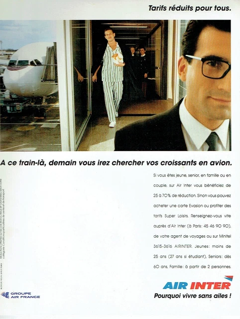 PUBLICITÉ ADVERTISING 0123 1990 Air Inter Air France cie aérienne EUR 3 ...