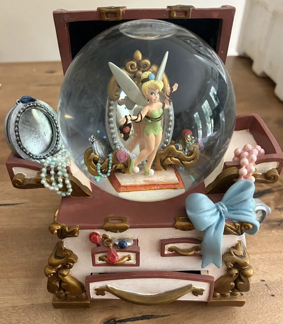 DISNEY TINKER BELL Hidden Treasure Chest Snow Globe Music Box "You Can ...