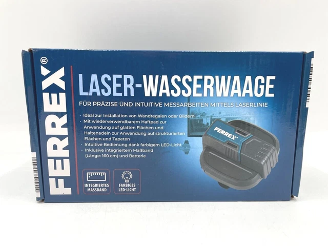 FERREX® LASER WASSERWAAGE Integriertes Massband für Regale Bilder etc ...