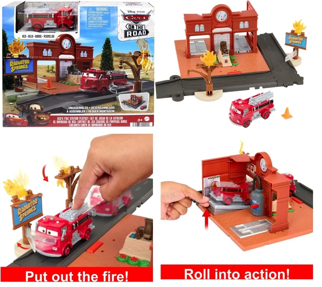 DISNEY PIXAR CARS Red Fire Station Playset Truck Radiator Springs Ages ...
