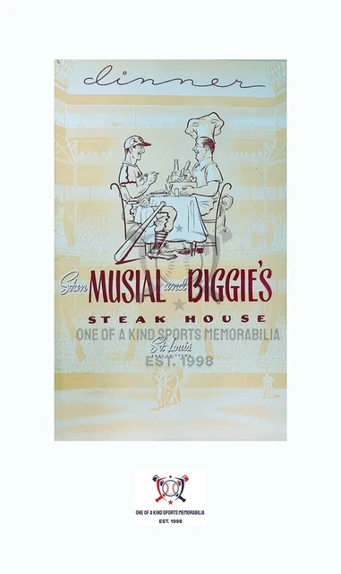 STAN MUSIAL AND Biggies Steak House Menu Restaurant Années 1950 1 Très ...