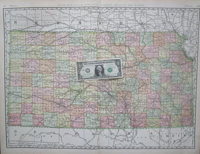 ANTIQUE 1902 DATED KANSAS Map. Marked RAILROADs. Business Atlas Map. £ ...