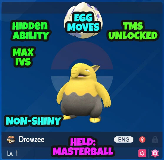 POKEMON SCARLET VIOLET (#66) DROWZEE - Egg Moves/H Abilities/TMs/IVs $4 ...