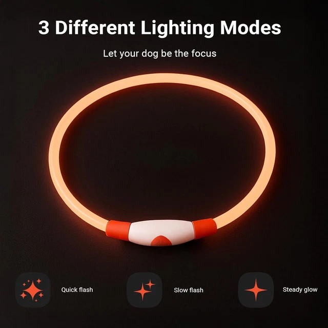 LED DOG COLLAR USB Rechargeable Light Up Pet Necklace IPX6 Waterproof 3 ...