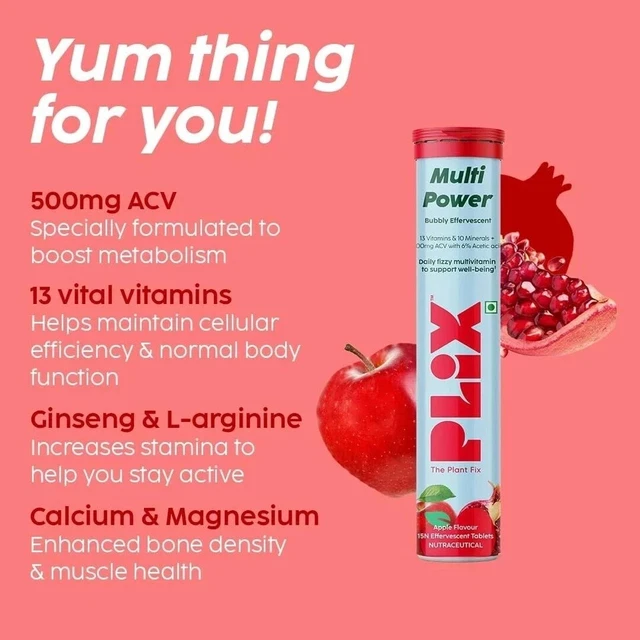 PLIX MULTIVITAMIN + Apple Cider Vinegar- 15 Tablets Pack Of 4 -(Apple ...