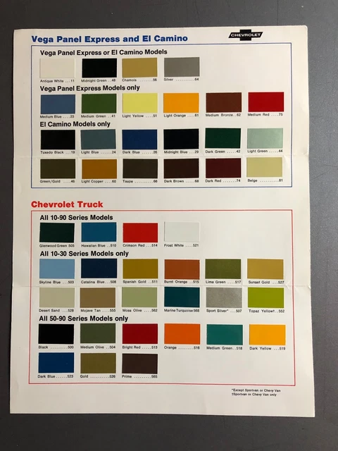 1973 CHEVROLET TRUCKS Color Chart Showroom Sales Folder / Brochure RARE ...