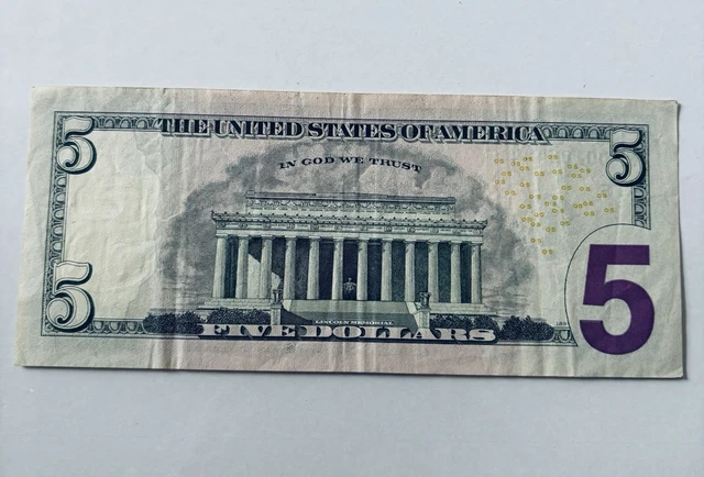 $ 5 DOLLAR Star Note with Fancy Serial Number MF 00185444 year 2013 ...