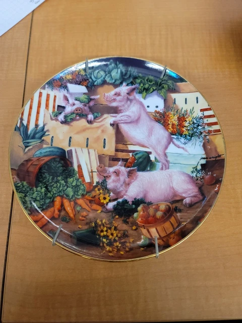 THE DANBURY MINT Collector's Plates, Pigs in Bloom, Joan Wright, Set of ...