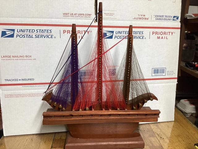 MID CENTURY STRING Art Sailboat Ship Wooden Free Standing 16x13 Inch ...